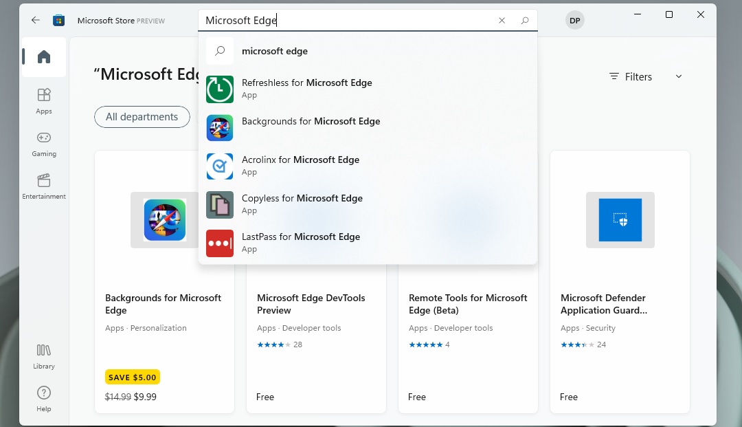 Prodloužení Microsoft Edge přichází do Store Windows 11