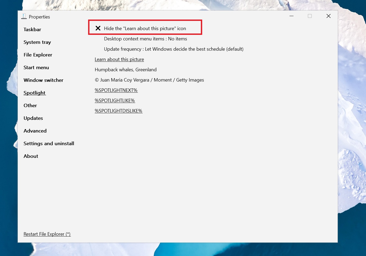 Fjern permanent "Lær mere om dette billede"-ikonet i Windows 11