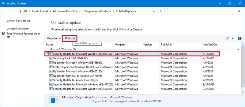 Sådan afinstalleres KB5001330-opdatering for at løse problemer i Windows 10