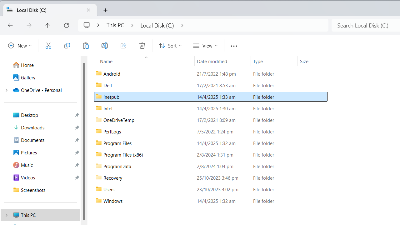 Haben Sie den inetpub -Ordner gelöscht? So bringen Sie es zurück, um es ...