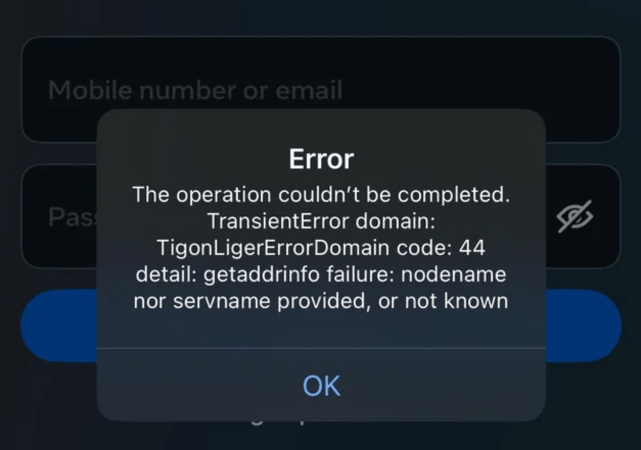 Facebook „TransinerError -Domäne: TigonLigergrordomänencode: 44“ Fehler ...