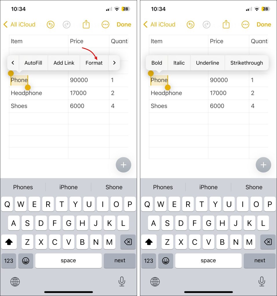 Apple Notes: So ändern Sie die Größe von Tabellenspalten oder -zeilen ...