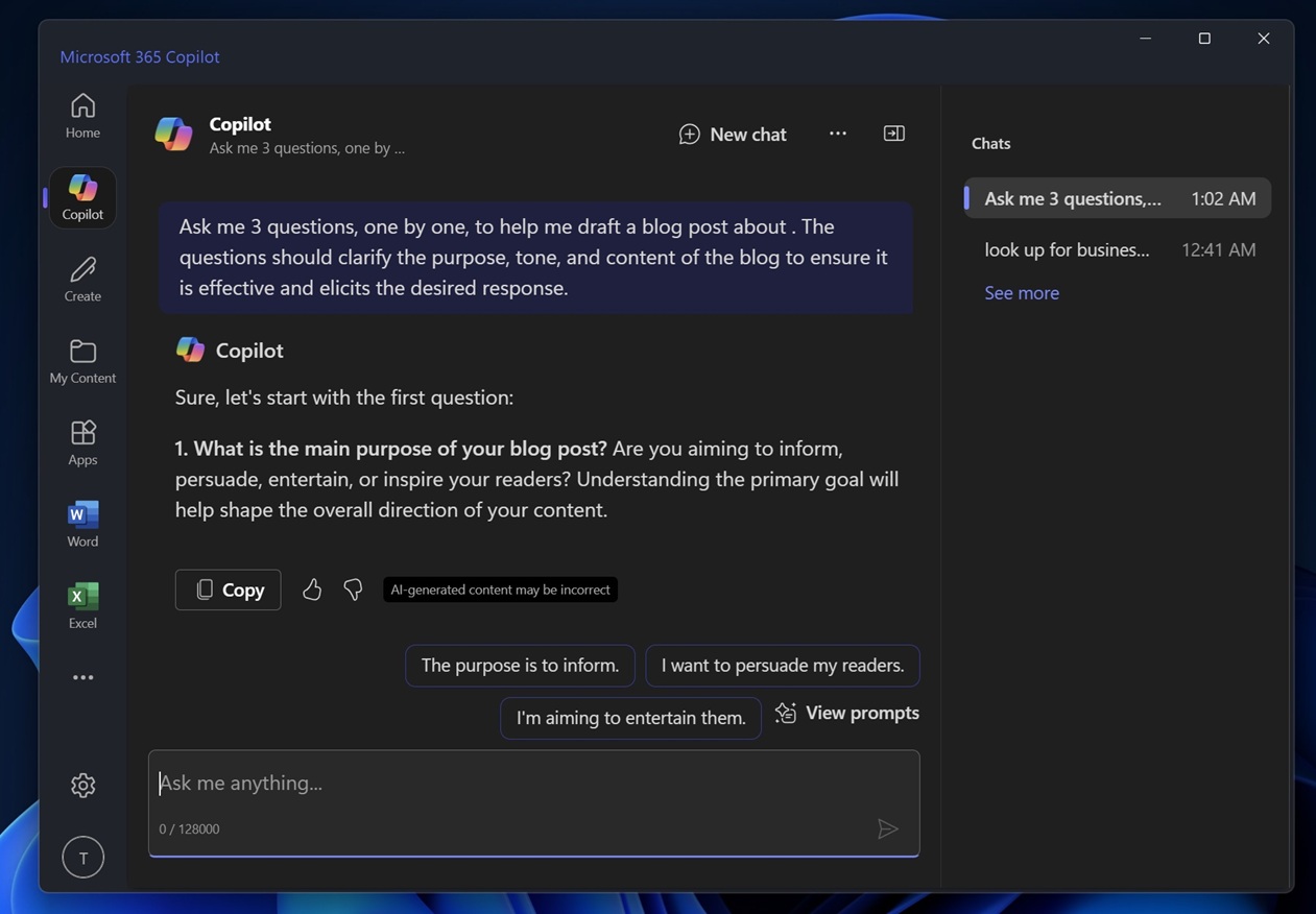 Microsoft 365 -sovellus saa Copilot -välilehden nopeaan Windows 11 -galleriaan (henkilökohtaiset ...