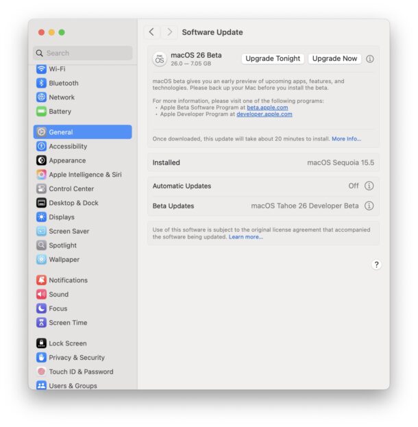 MacOS Tahoe 26 Beta 1 disponible en téléchargement maintenant