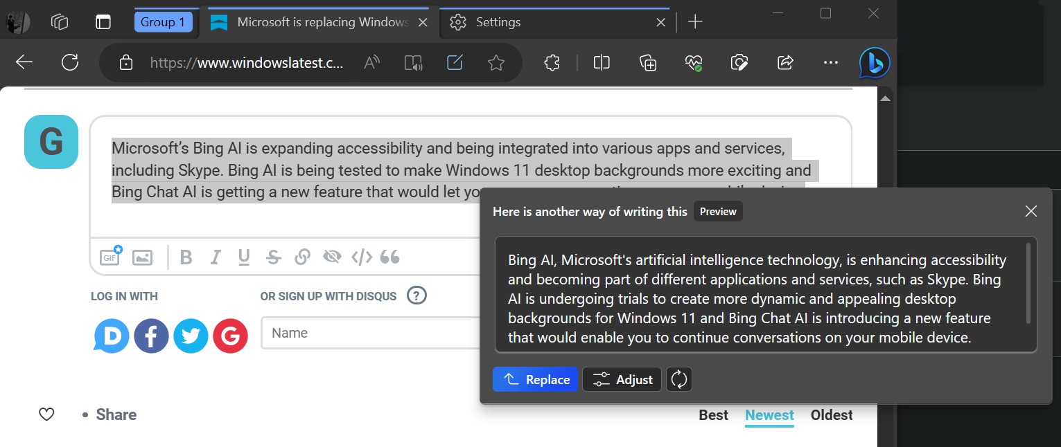 Microsoft Edge teste « l'écriture IA » sur Windows 11, optimisé par ...