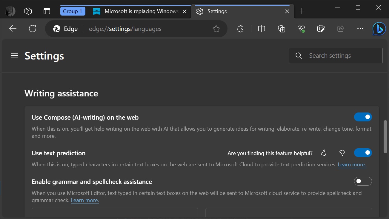 Microsoft Edge teste « l'écriture IA » sur Windows 11, optimisé par ...