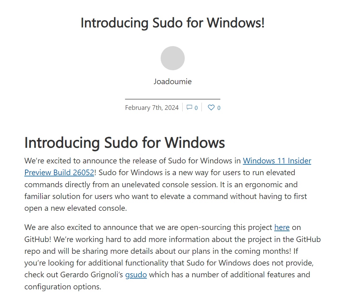 Microsoft confirme que Sudo arrive sur Windows 11 avec la build 26052