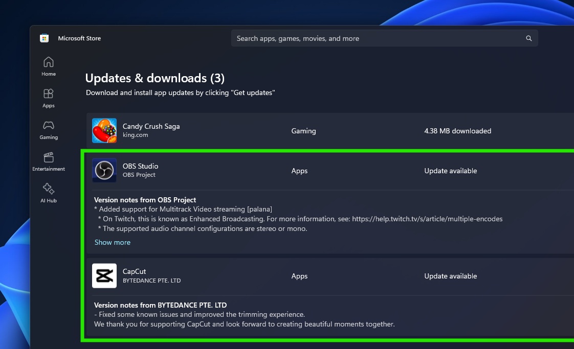 A Windows 11 Store a Winget segítségével frissíti a Win32-alkalmazásokat egyéni telepítővel ...