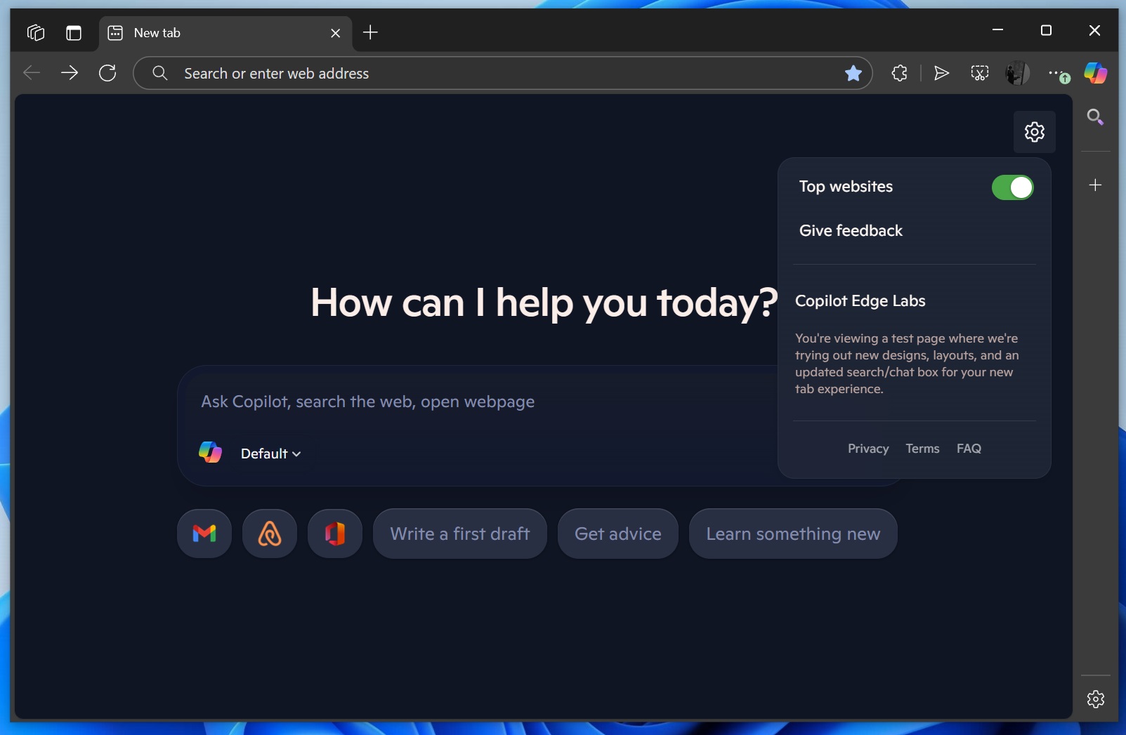 A Microsoft Edge Copilot AI alapú új lap oldalt kap, árokok MSN a Windows 11 -en