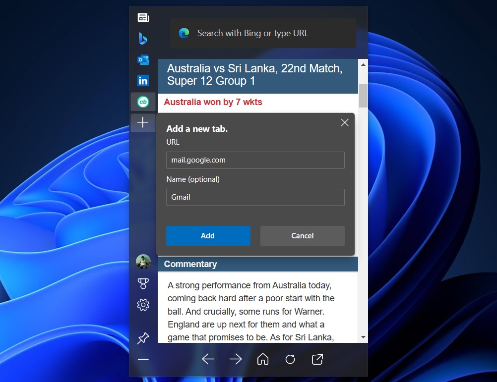 Microsoft Edge mendapatkan fitur Bar Edge baru di Windows