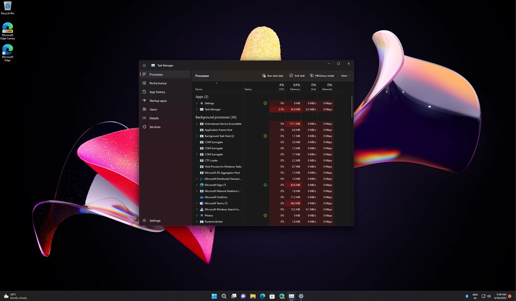 Windows11ビルド22610ハンドオン：再設計されたタスクマネージャーなど