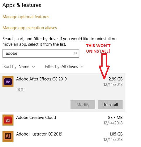 Windows 10 PC から Adobe Creative Cloud 製品をアンインストールする方法