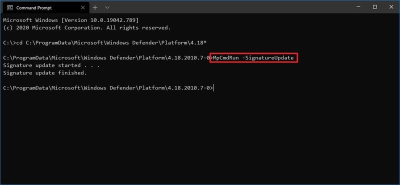 Windows 10 のコマンド プロンプトで Microsoft Defender ウイルス対策を使用する方法