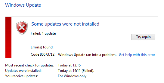Windows Updateエラーコード0x80073712を修正