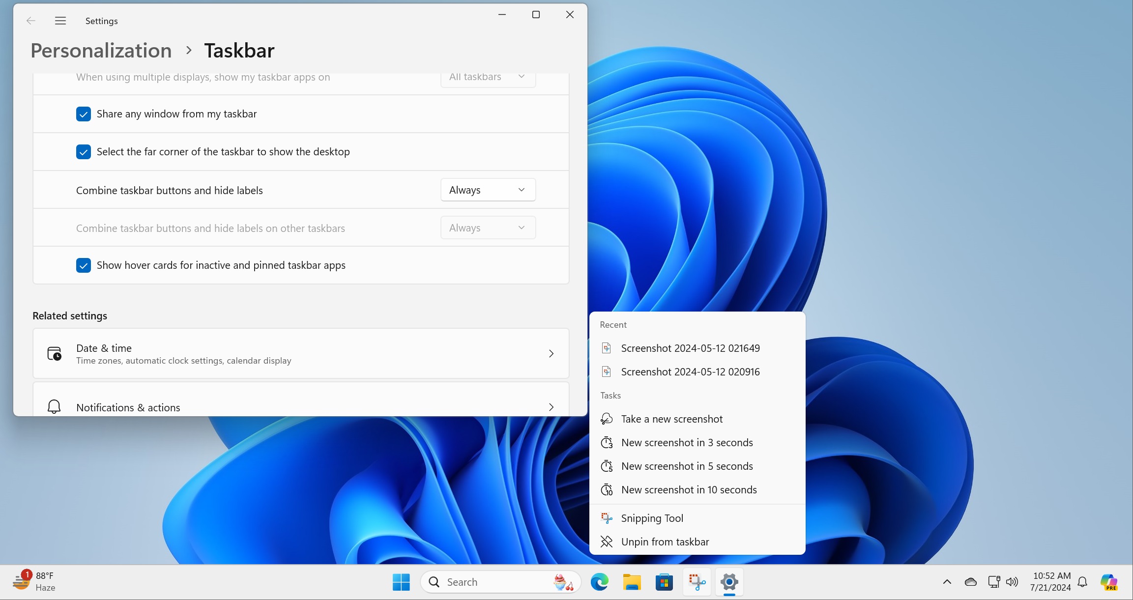 „Windows 11“ užduočių juosta dabar rodo šuolių sąrašą ant pelėsio ...