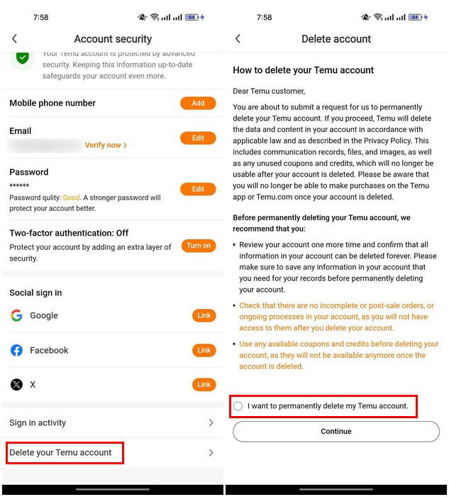Hoe u uw TEMU -account kunt verwijderen - Mundo Geek