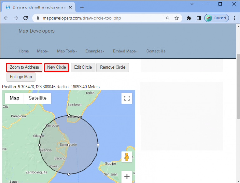 Hoe u een cirkel met een bepaalde straal tekent op Google Maps