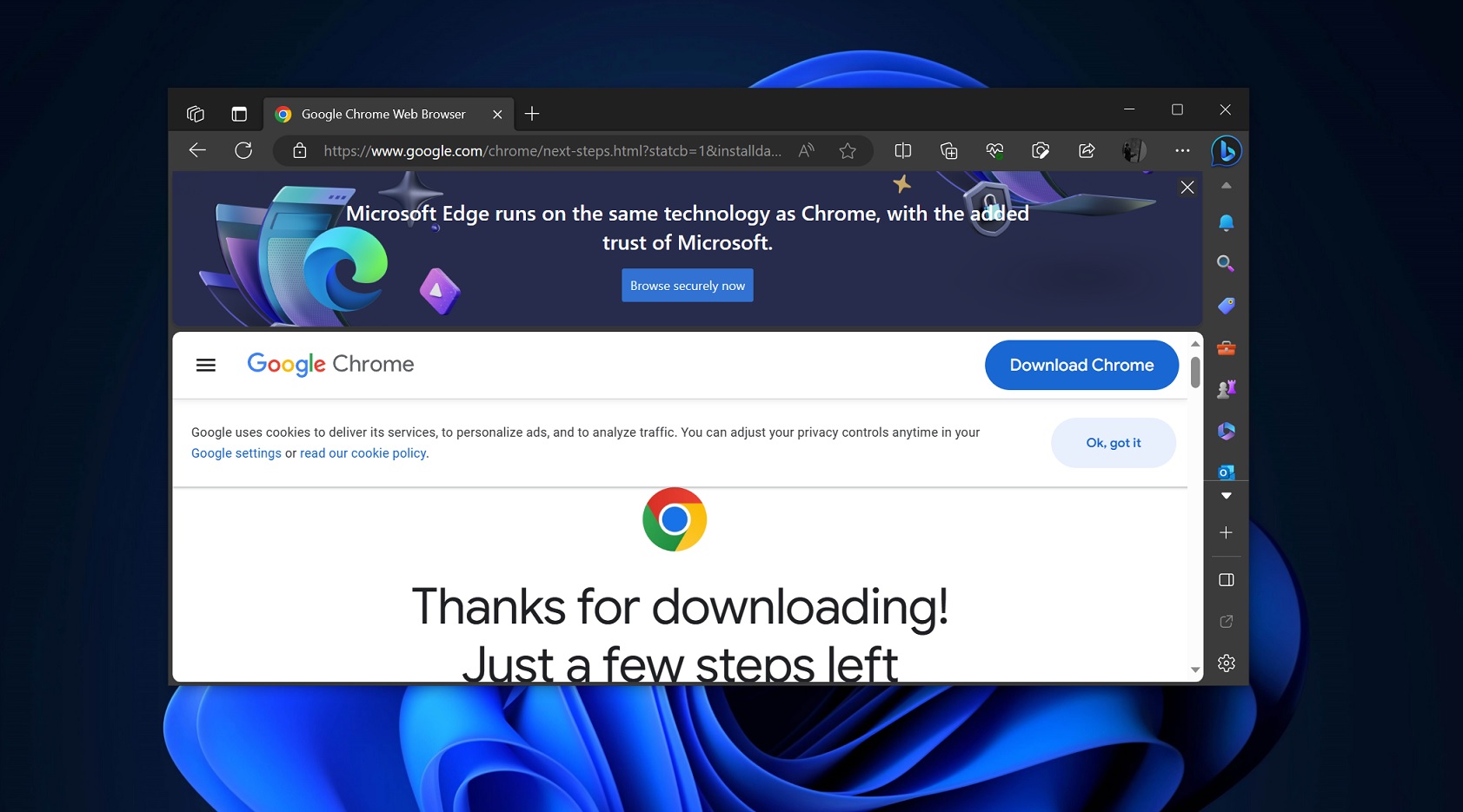Microsoft Edge flagger ved et uhell Chrome-oppsett som "skadelig" på Windows 11