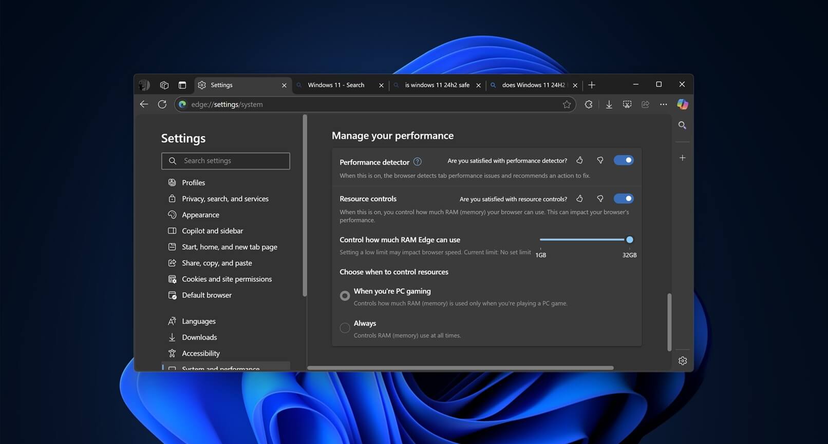 Microsoft Edge pozwala teraz ograniczyć użycie pamięci RAM podczas grania w systemie Windows 11 ...