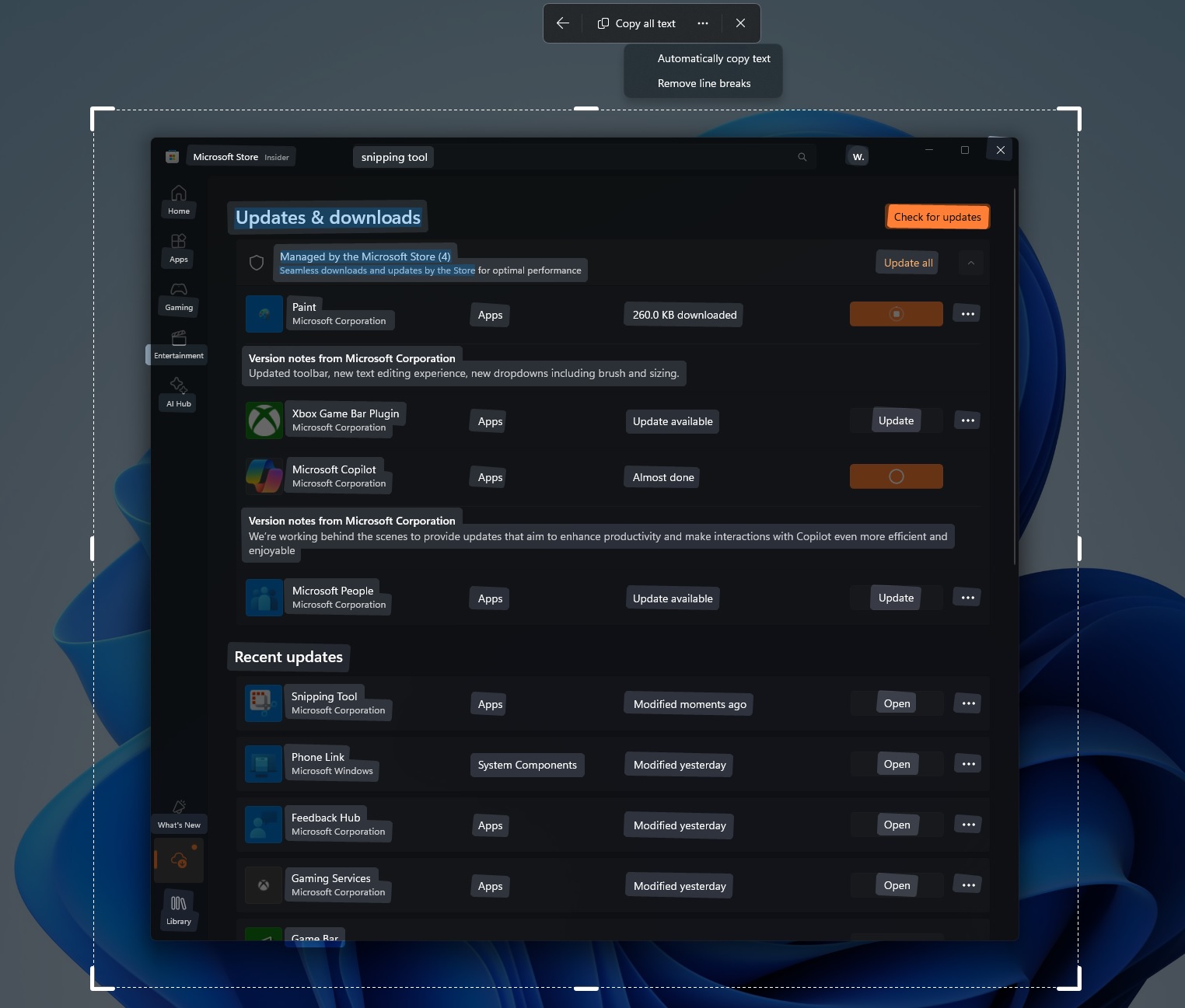 Windows 11 pozwala teraz wyodrębnić SMS -y (OCR) z ekranu bez zrzutów ekranu
