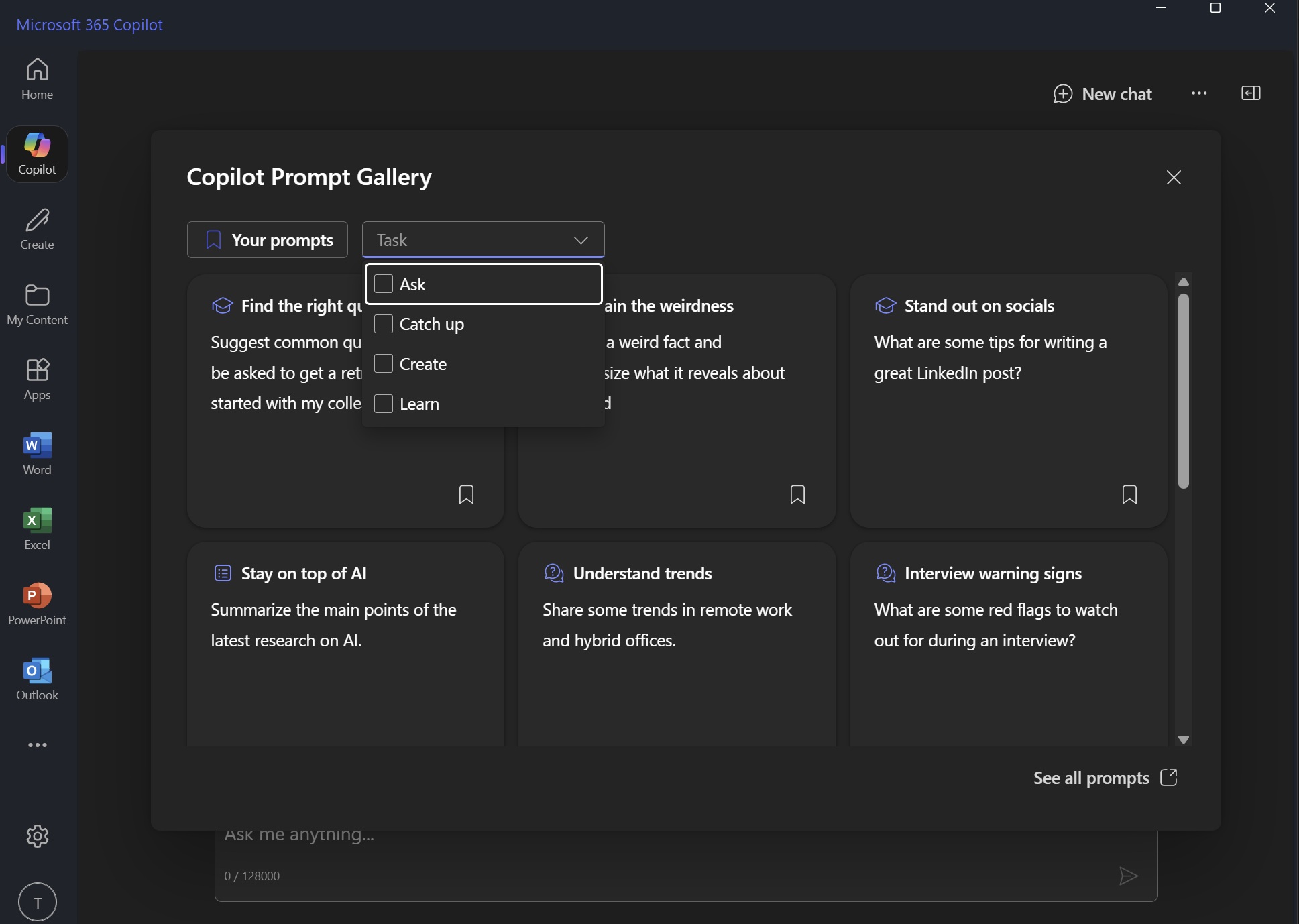O aplicativo Microsoft 365 recebe a guia Copilot com a Galeria Prompt ...
