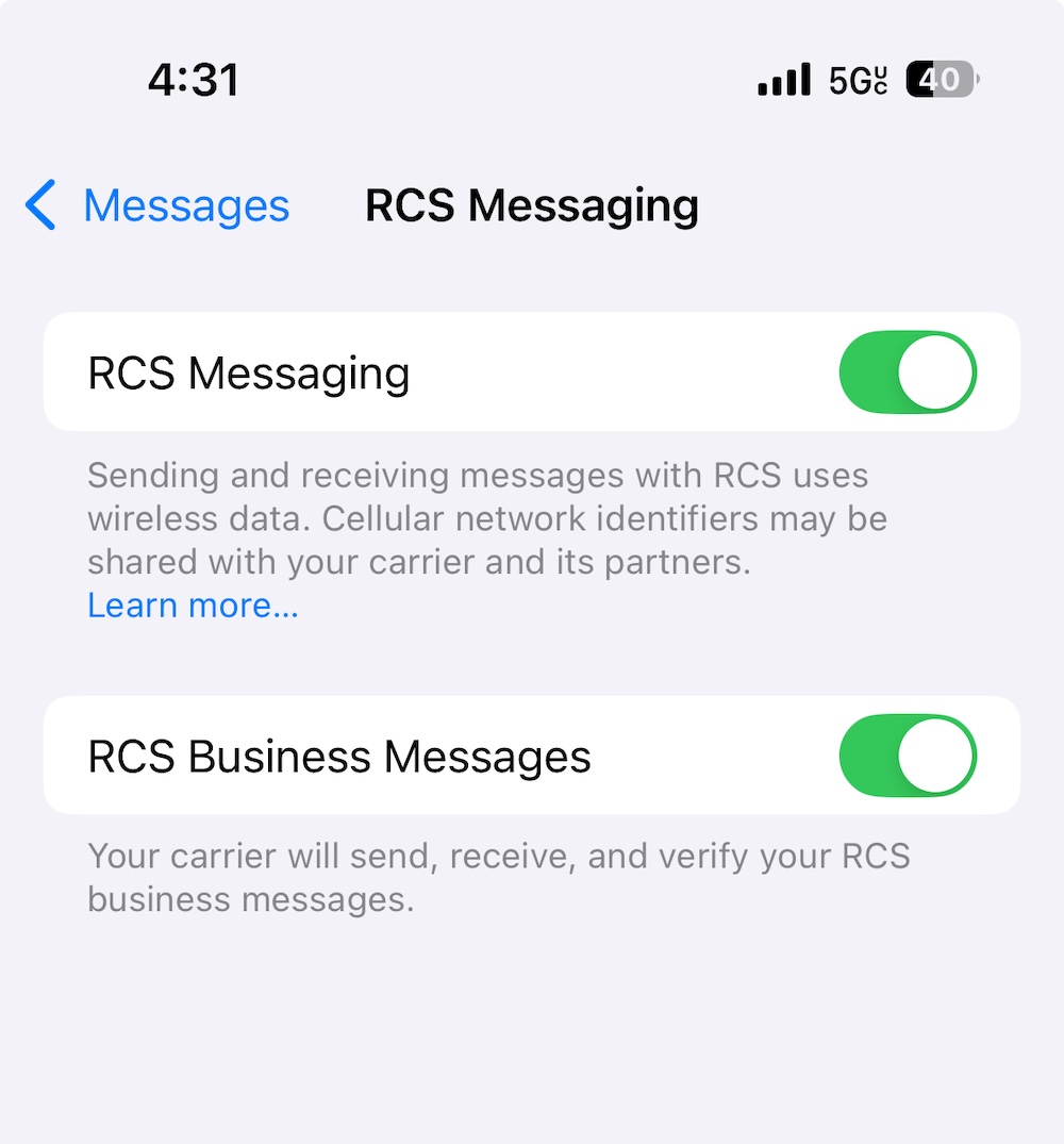 Por que minhas mensagens são enviadas como SMS em vez de RCS?