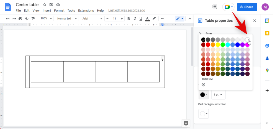 Como centralizar uma tabela no Google Docs no PC ou aplicativo móvel ...