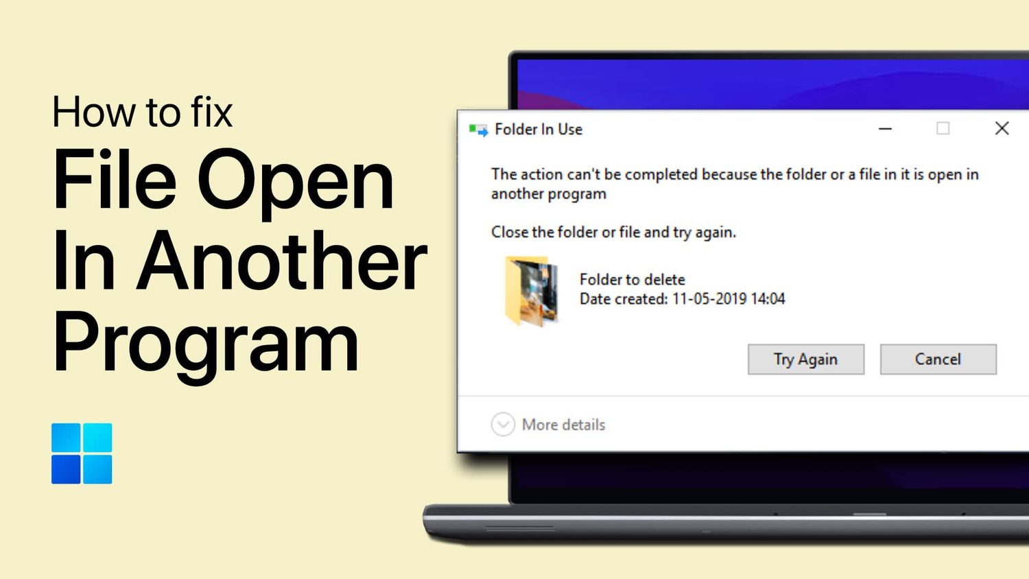 Corrige La acción no se puede completar porque el archivo está abierto en otro programa ...