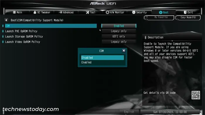 Cómo deshabilitar o habilitar CSM en la biografía de la placa base ...
