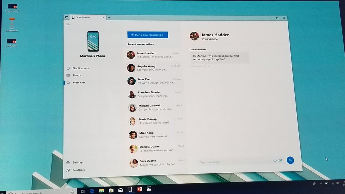 Con la aplicación de su teléfono con Windows 10 de Microsoft con Microsoft