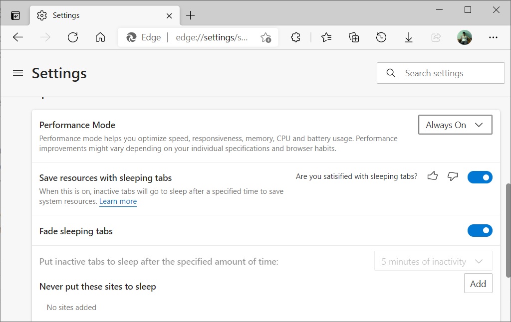 Microsoft Edge obtendrá un modo de rendimiento en Windows 10
