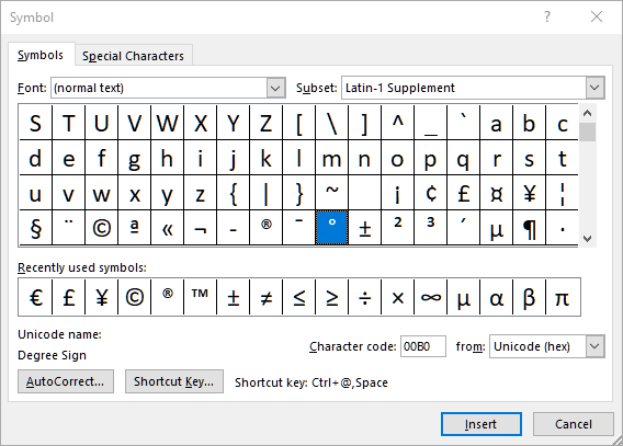 Cómo insertar el símbolo de grado en Microsoft Word