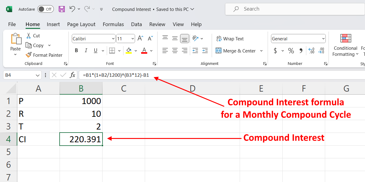 Cómo calcular el interés compuesto en Microsoft Excel