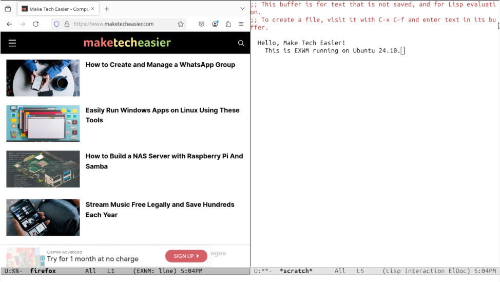 Cómo utilizar Emacs como entorno de escritorio en Linux con EXWM