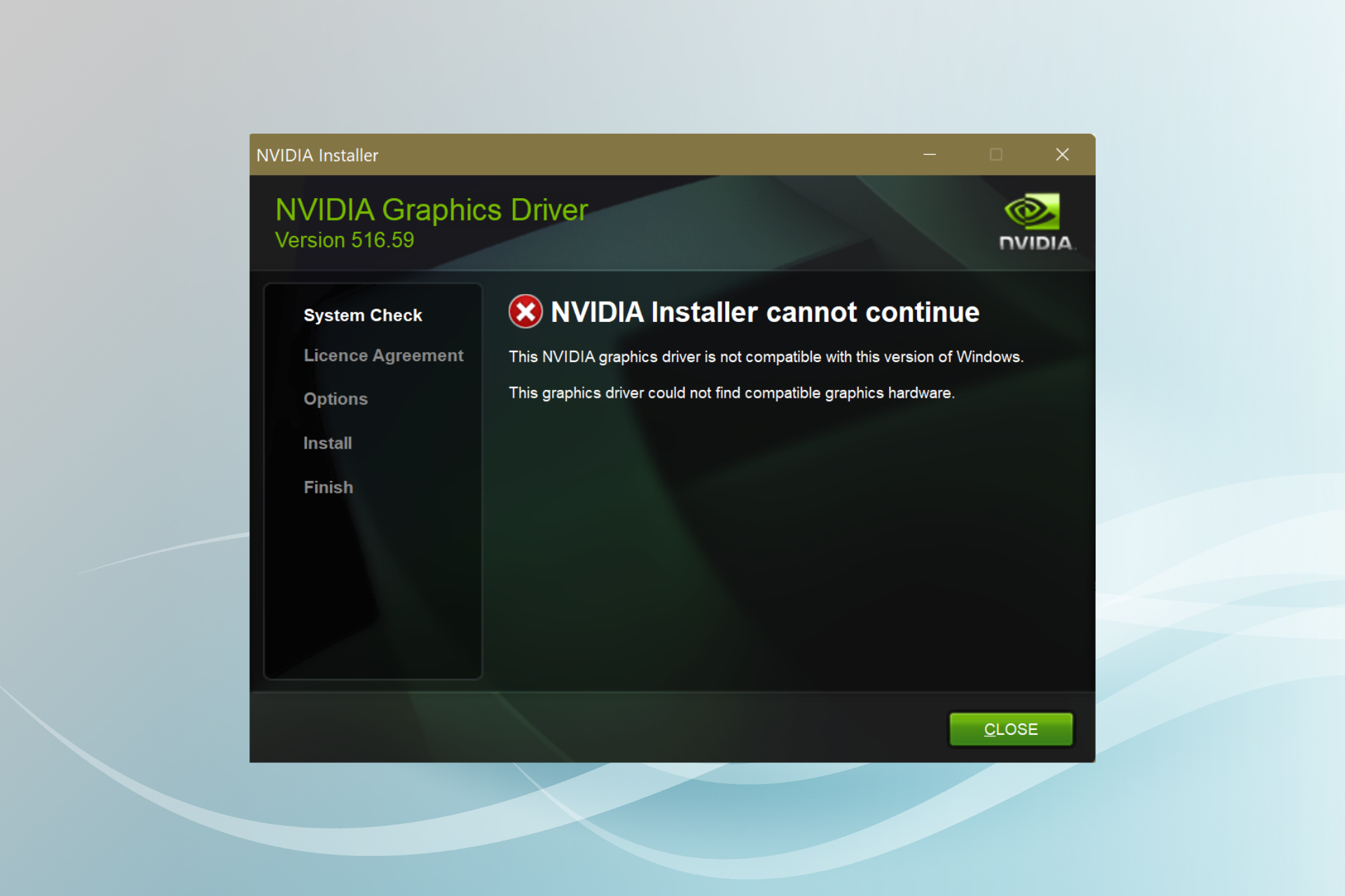 SEX: Nvidia Driver no compatible con esta versión de Windows