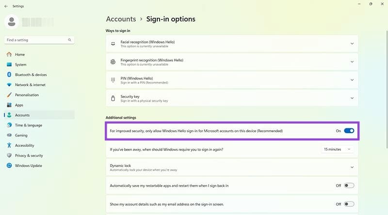 Pasos para deshabilitar y habilitar códigos PIN en Windows 11