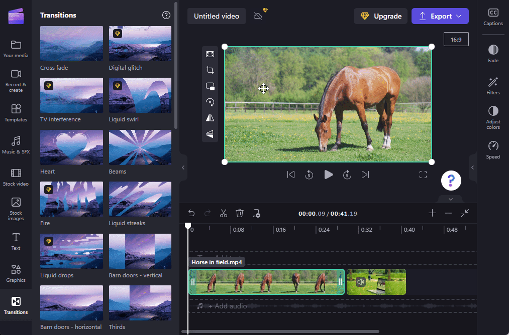 Cómo añadir transiciones en Clipchamp