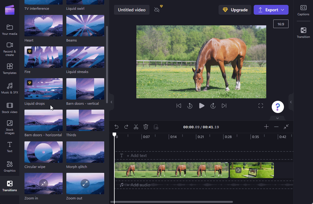 Cómo añadir transiciones en Clipchamp