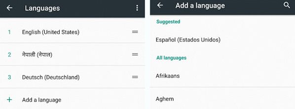 Cómo agregar nuevos idiomas de entrada en Android Nougat 7.0