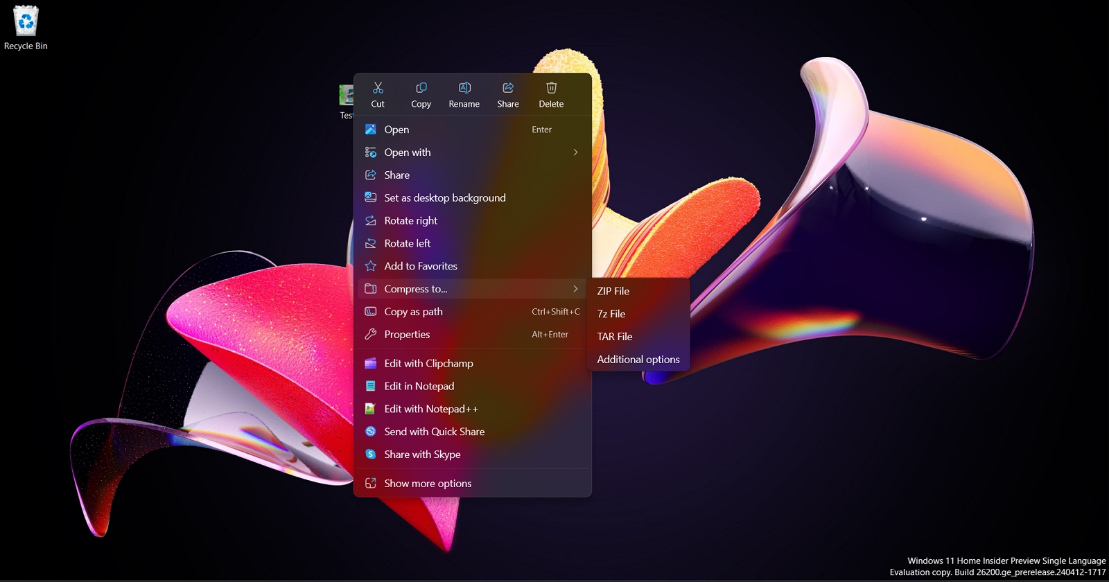 Windows 11 23H2 กำลังได้รับ Create Archives สำหรับ ZIP, 7z และ TAR ...